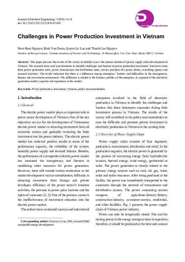 (PDF) Challenges in Power Production Investment in Vietnam