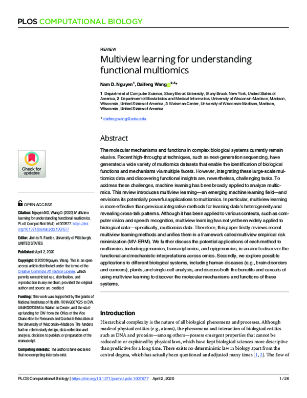(PDF) Multiview learning for understanding functional multiomics