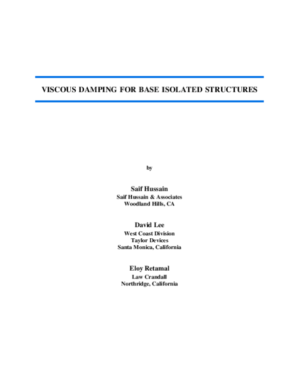 (PDF) Viscous damping for base isolated structures