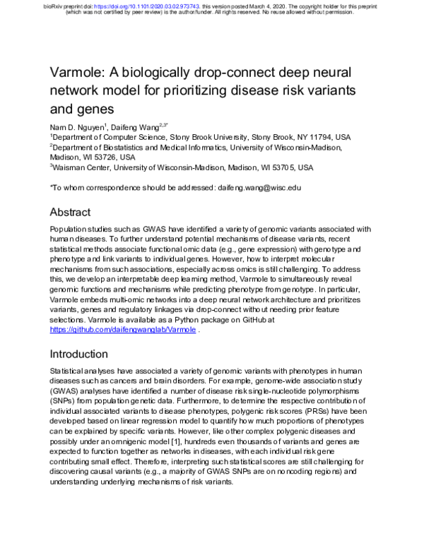 (PDF) Varmole: A biologically drop-connect deep neural network model ...