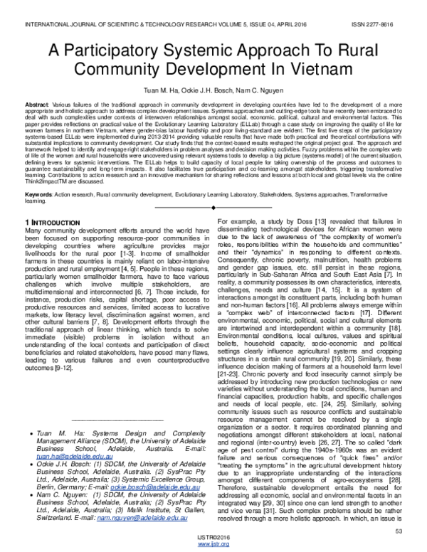 (PDF) A participatory systemic approach to rural community development ...