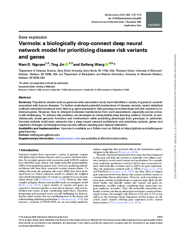 (PDF) Varmole: a biologically drop-connect deep neural network model ...