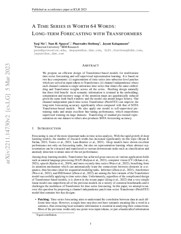 Pdf A Time Series Is Worth 64 Words Long Term Forecasting With