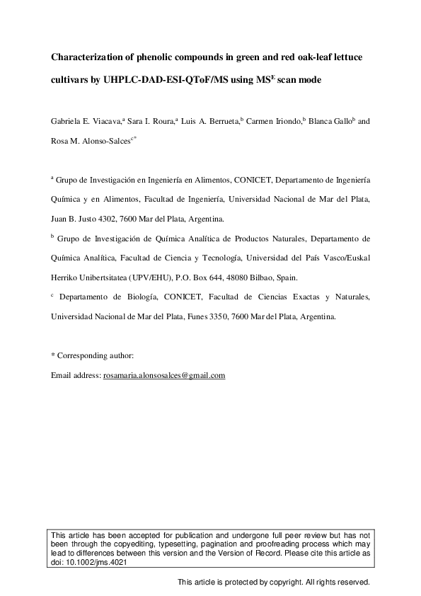 (PDF) Characterization of phenolic compounds in green and red oak-leaf lettuce cultivars by ...