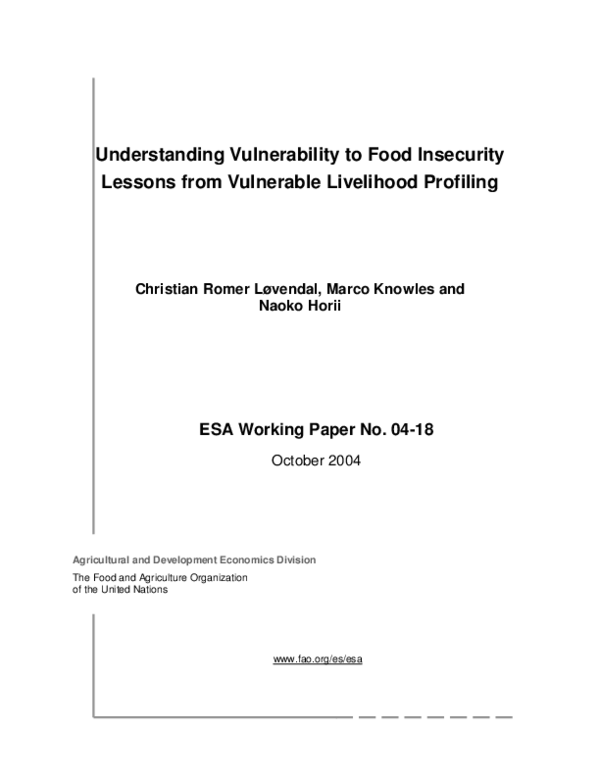 (PDF) Understanding vulnerability to food insecurity: Lessons from ...