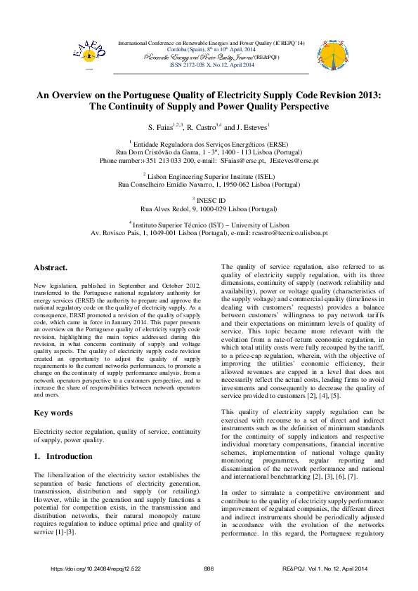 (PDF) An Overview on the Portuguese Quality of Electricity Supply Code ...