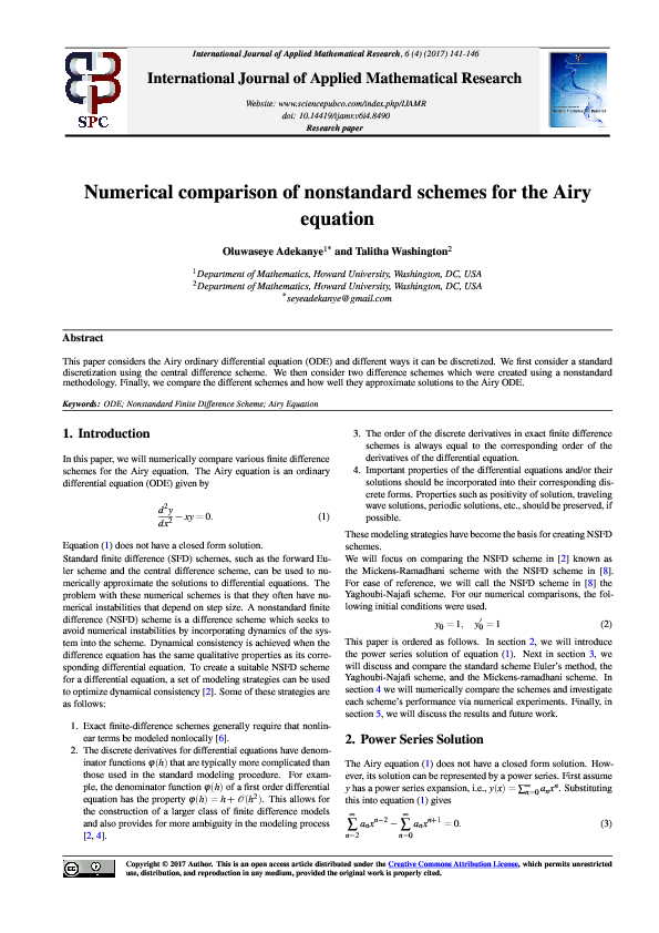 (PDF) Numerical comparison of nonstandard schemes for the Airy equation