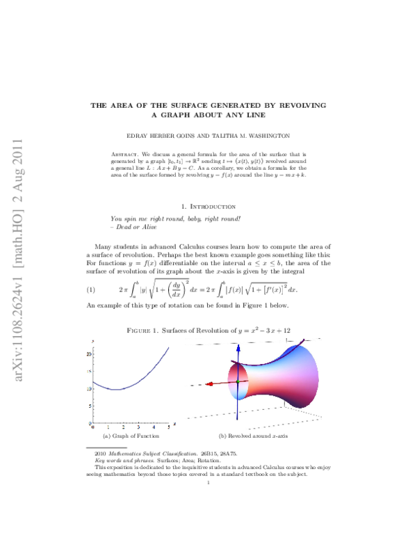 (PDF) The Area of a Surface Generated by Revolving a Graph About any Line