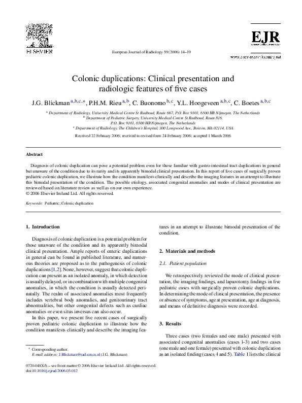 (PDF) Colonic duplications: Clinical presentation and radiologic ...