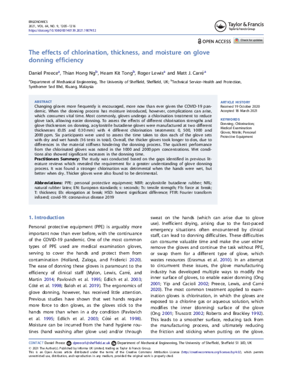 (PDF) The effects of chlorination, thickness, and moisture on glove ...