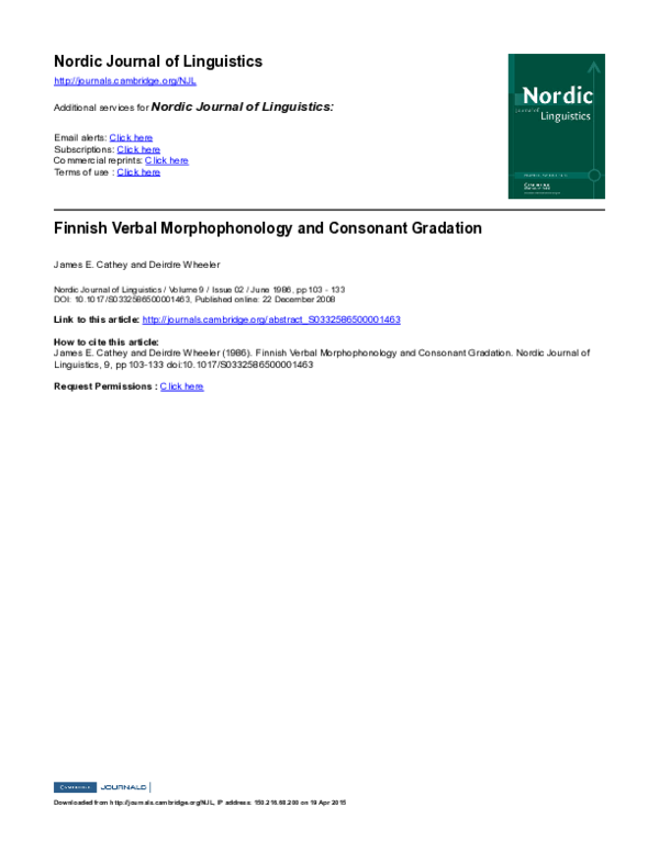 (PDF) Finnish Verbal Morphophonology and Consonant Gradation | James E ...