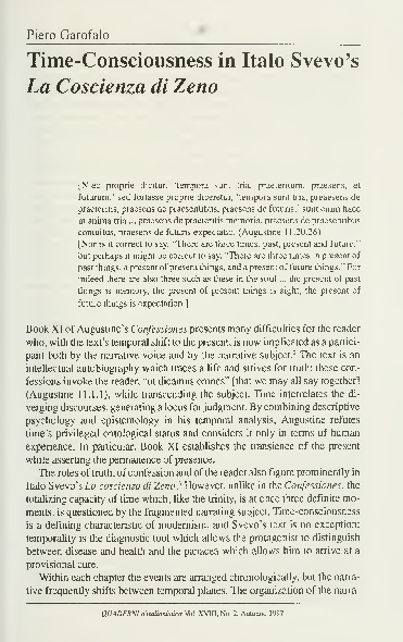 (PDF) Time-Consciousness in Italo Svevo's La Coscienza di Zeno | Piero Garofalo - Academia.edu