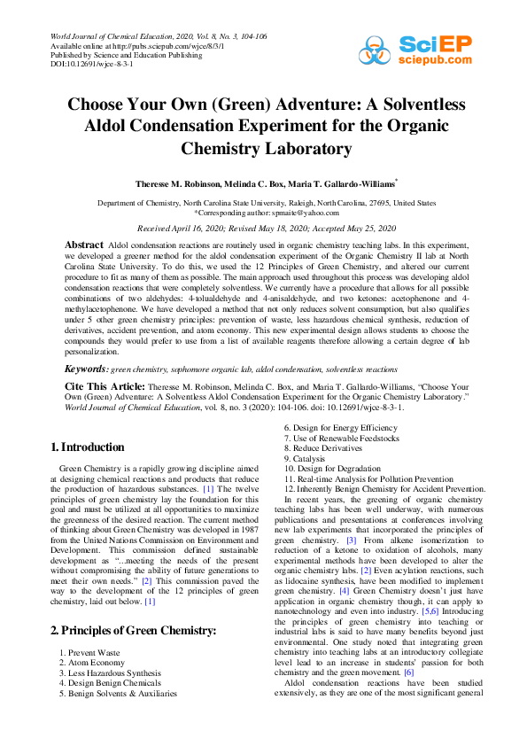 (PDF) Choose Your Own (Green) Adventure: A Solventless Aldol ...
