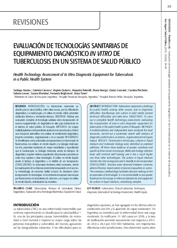 (PDF) Evaluación de tecnologías sanitarias de equipamiento diagnóstico in vitro de tuberculosis ...