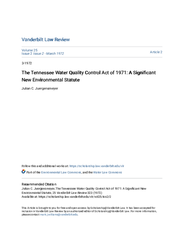 (PDF) The Tennessee Water Quality Control Act of 1971: A Significant ...