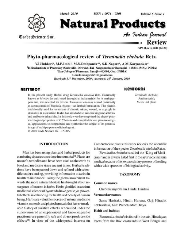 (PDF) Phytopharmacological review of terminalia chebula retz
