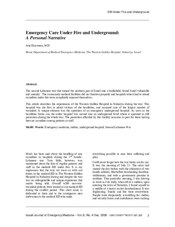 (PDF) Emergency Care Under Fire and Underground: A Personal Narrative