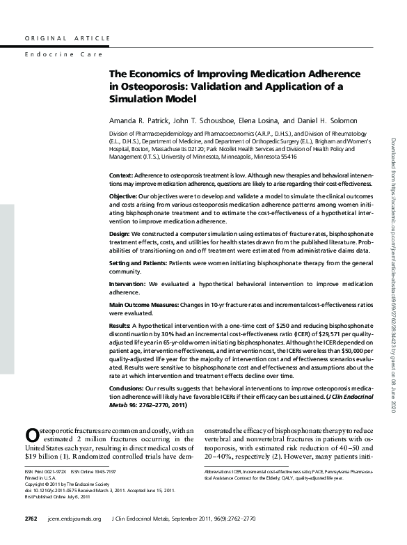 (PDF) The Economics of Improving Medication Adherence in Osteoporosis: Validation and ...