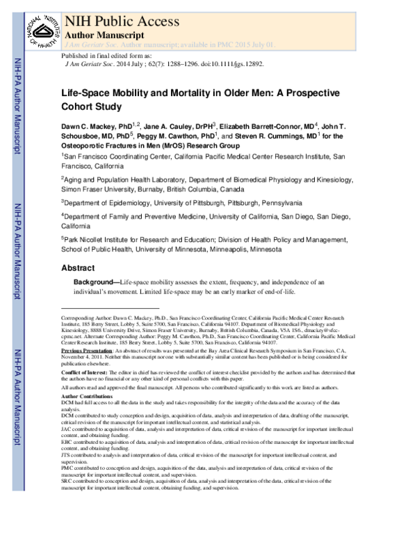 (PDF) Life‐Space Mobility and Mortality in Older Men: A Prospective ...