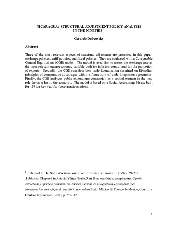 (PDF) Nicaragua: Structural Adjustment Policy Analysis in the Nineties