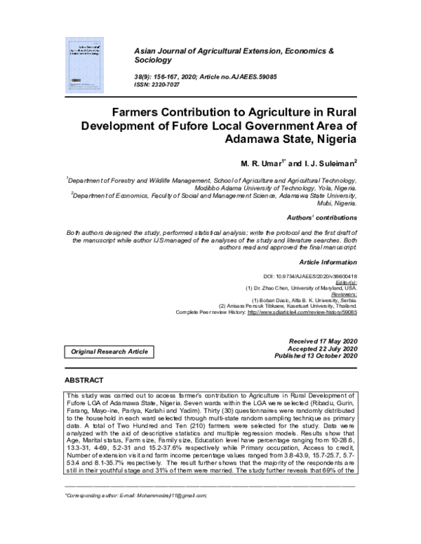 (PDF) Farmers Contribution to Agriculture in Rural Development of ...