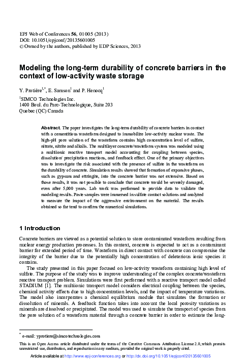 (PDF) Modeling the long-term durability of concrete barriers in the ...