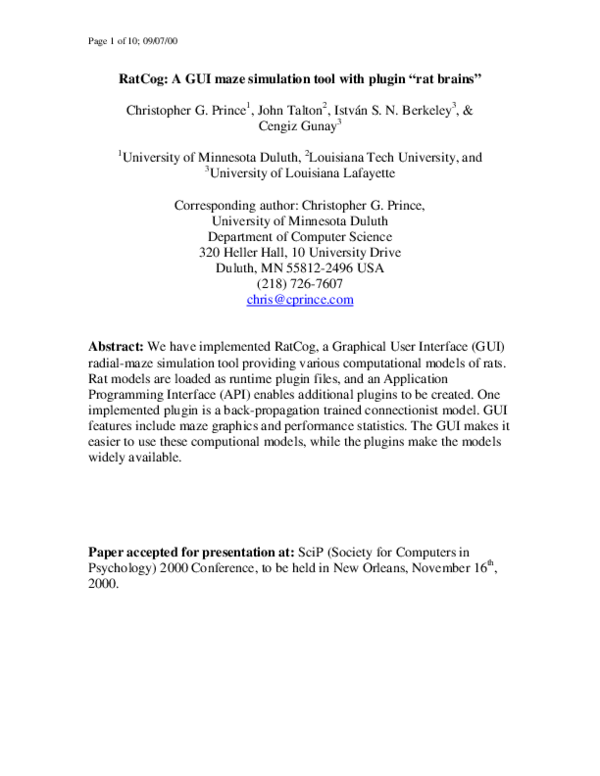 (PDF) RatCog: A GUI maze simulation tool with plugin "rat brains