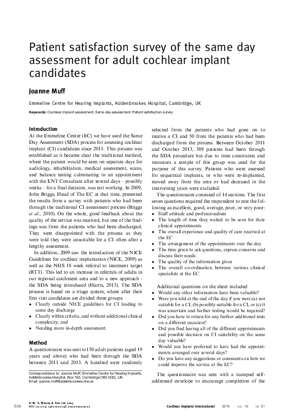 (PDF) Patient satisfaction survey of the same day assessment for adult ...