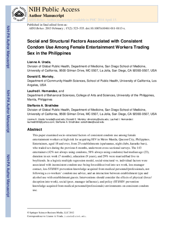 (PDF) Social and Structural Factors Associated with Consistent Condom Use Among Female ...