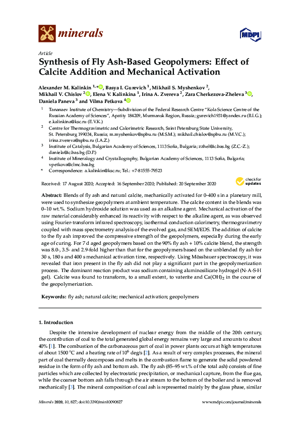 (PDF) Synthesis of Fly Ash-Based Geopolymers: Effect of Calcite Addition and Mechanical ...