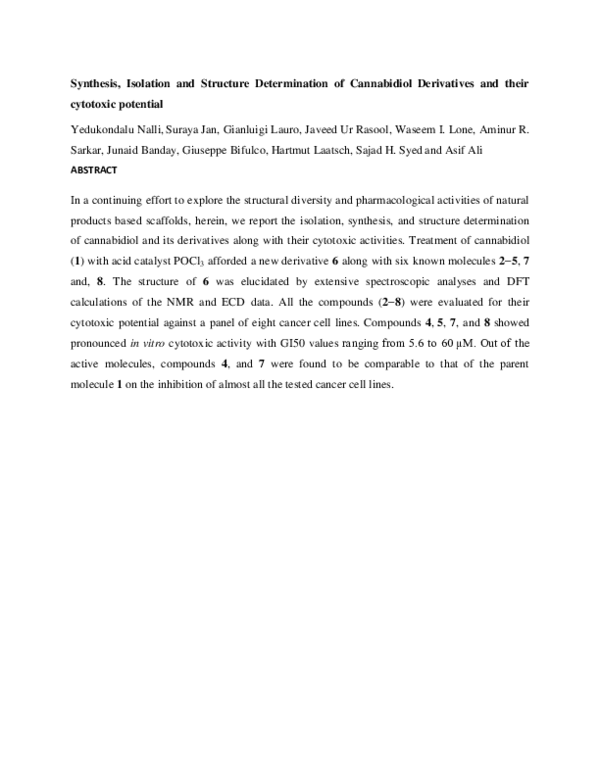 (PDF) Isolation, Synthesis And Structure Determination Of Cannabidiol Derivatives And Their ...