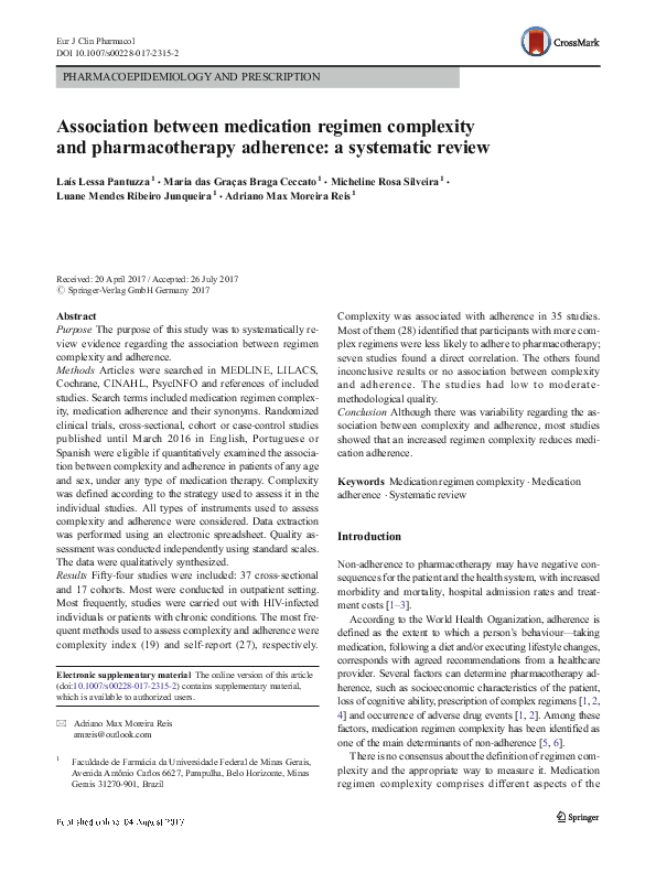 (PDF) Association between medication regimen complexity and pharmacotherapy adherence: a ...
