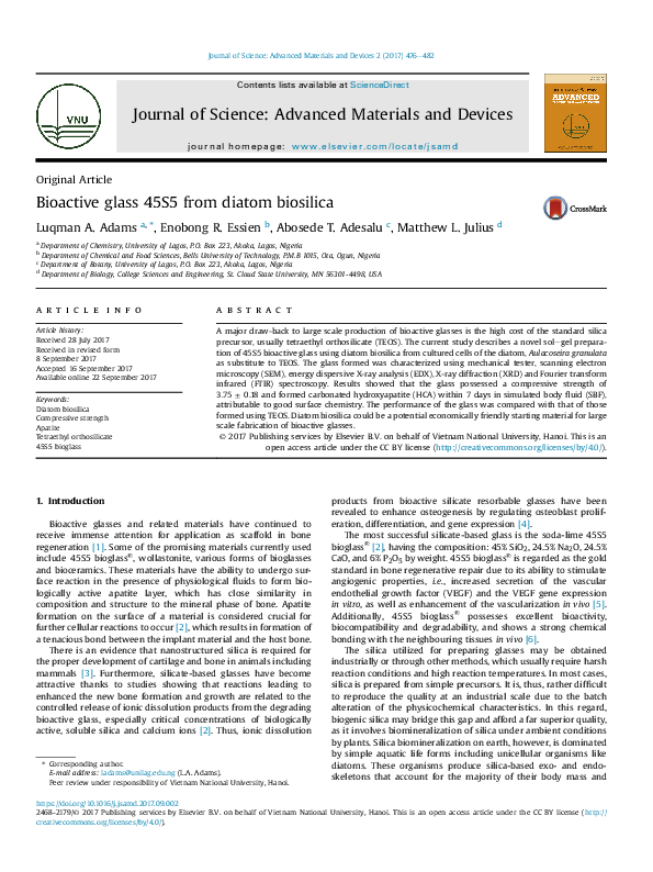 (PDF) Bioactive glass 45S5 from diatom biosilica