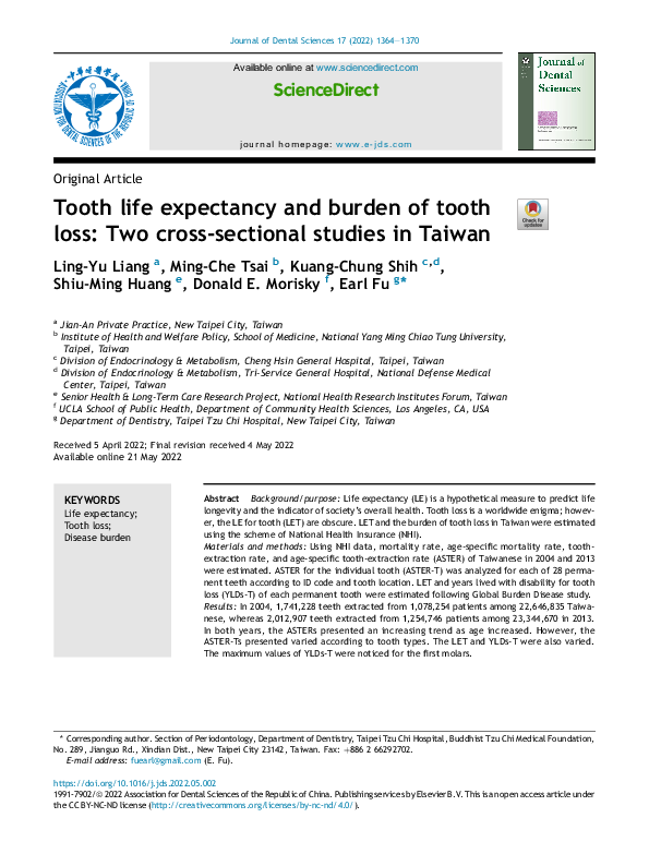 (PDF) Tooth life expectancy and burden of tooth loss: Two cross ...
