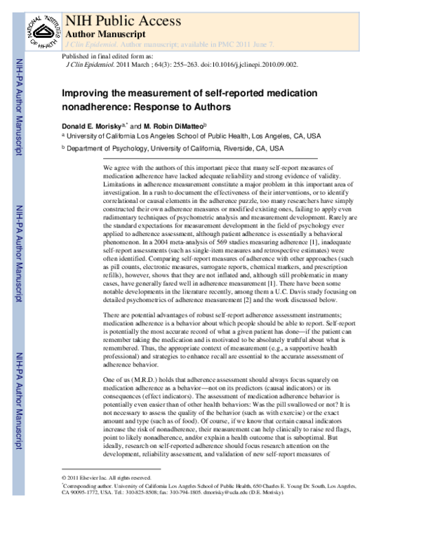 (PDF) Enhancing Self-Reported Medication Adherence