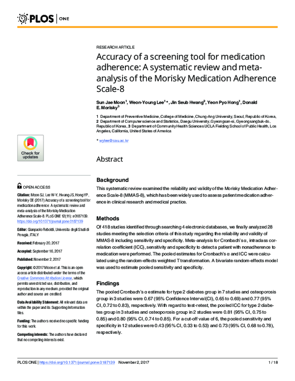 (PDF) Accuracy of a screening tool for medication adherence: A ...