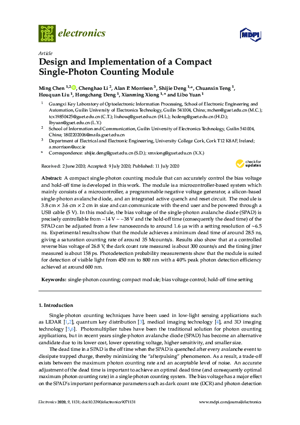 Pdf Design And Implementation Of A Compact Single Photon Counting