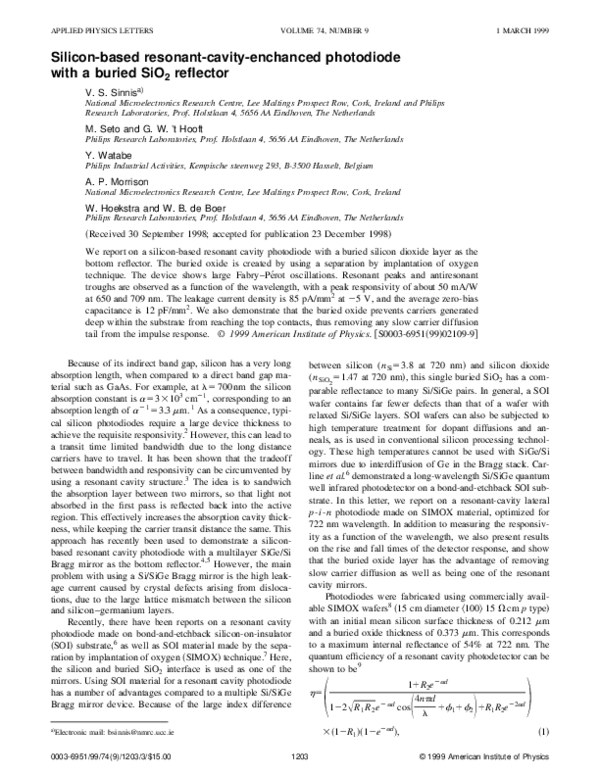 (PDF) Silicon-based resonant-cavity-enchanced photodiode with a buried ...