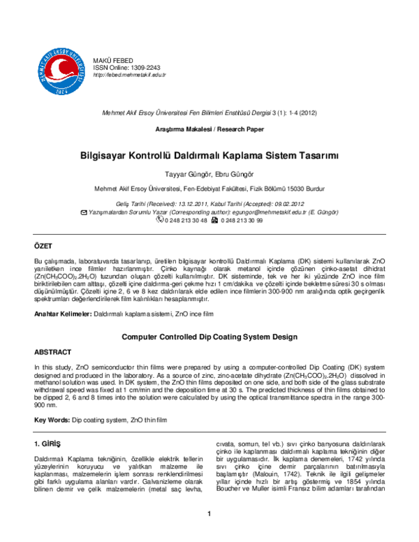 (PDF) Computer Controlled Dip Coating System Design