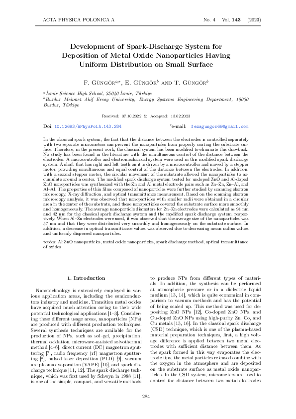 (PDF) Development of Spark-Discharge System for Deposition of Metal ...