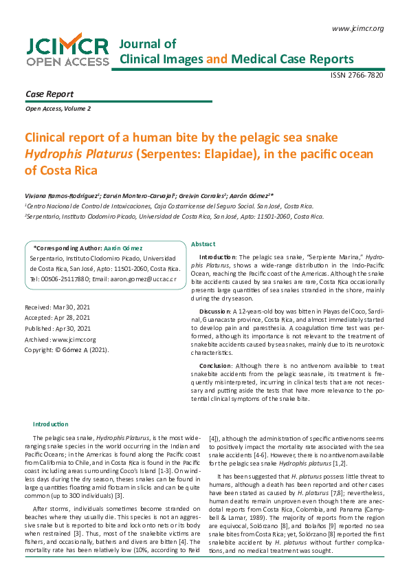 (PDF) Clinical report of a human bite by the pelagic sea snake ...