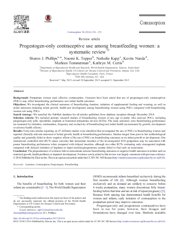 Pdf Progestogen Only Contraceptive Use Among Breastfeeding Women A