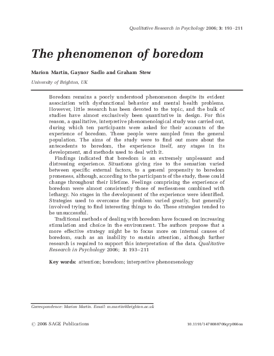 (PDF) The phenomenon of boredom