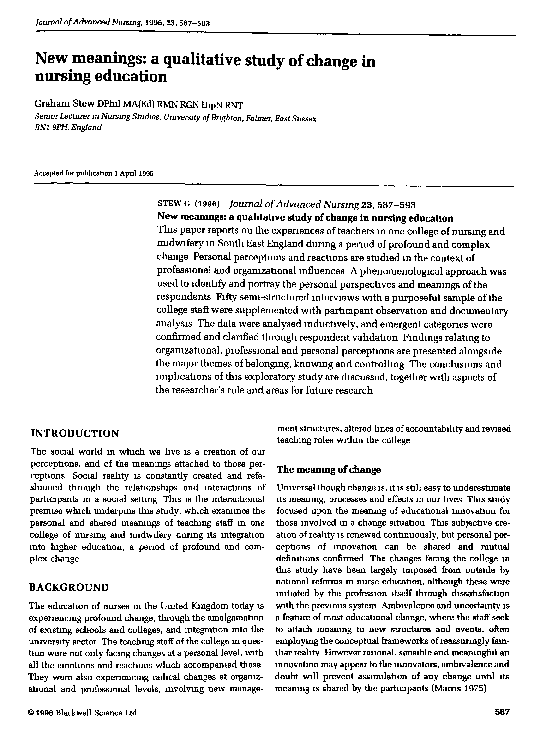 (PDF) New meanings: a qualitative study of change in nursing education
