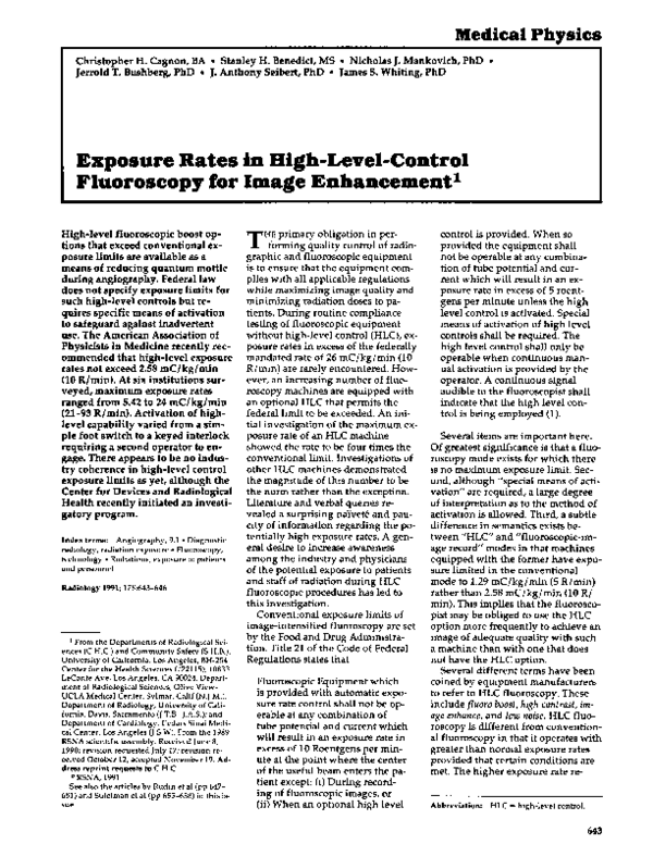 (PDF) Exposure rates in high-level-control fluoroscopy for image ...