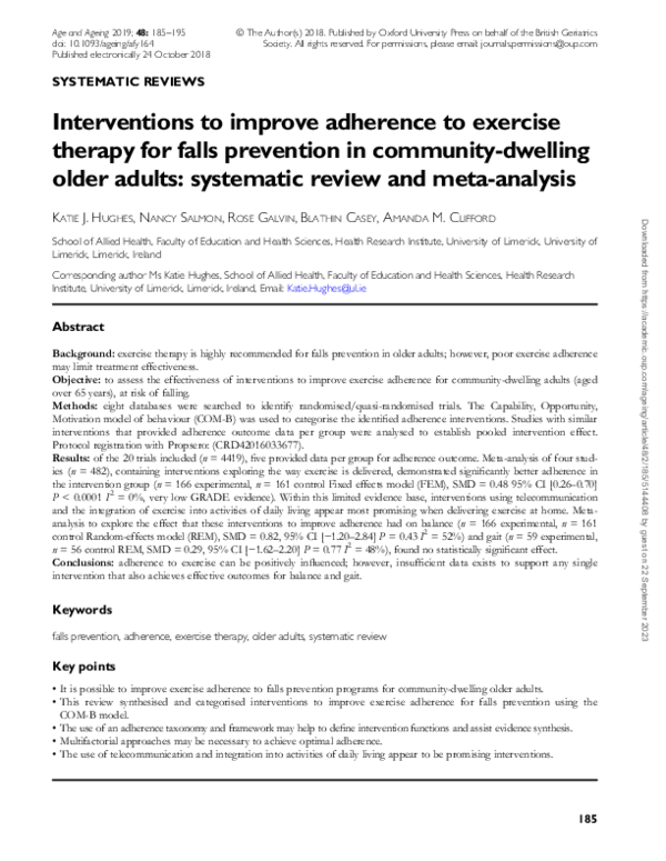 (PDF) Interventions to improve adherence to exercise therapy for falls prevention in community ...