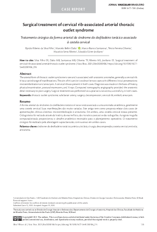 (PDF) Surgical treatment of cervical rib-associated arterial thoracic ...