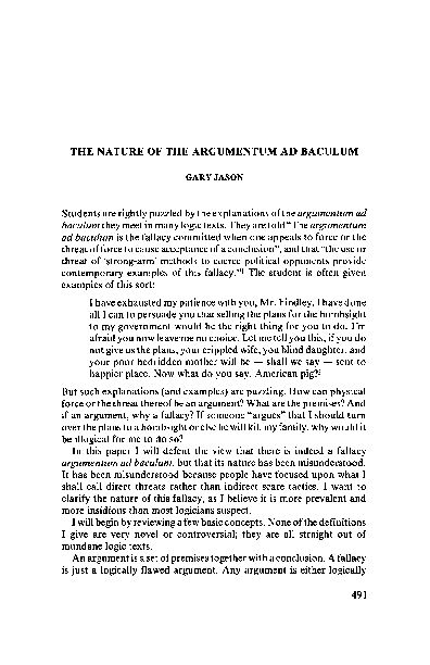 (PDF) The nature of the argumentum ad baculum | Gary Jason - Academia.edu