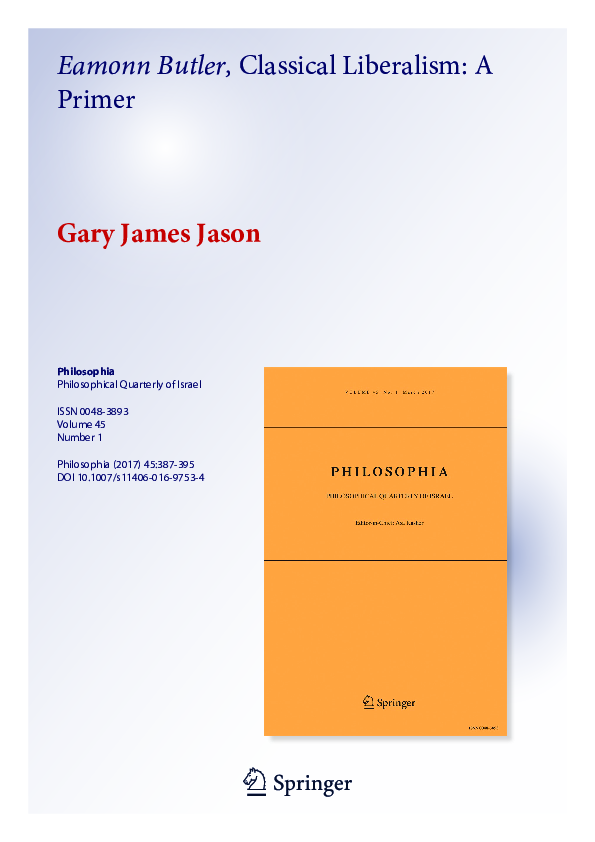 (PDF) Eamonn Butler, Classical Liberalism: A Primer
