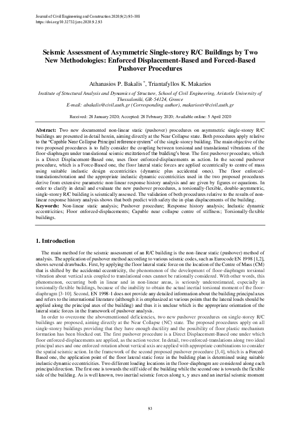 (PDF) Seismic Assessment of Asymmetric Single-storey R/C Buildings by Two New Methodologies ...